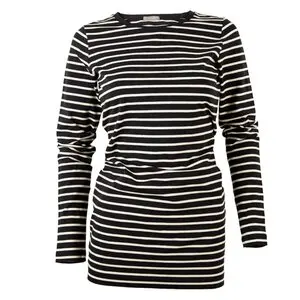 COVE Neutrals Long Length Cotton & Stone Stripe Tee - Black