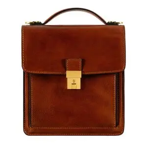 TIME RESISTANCE Small Cognac Leather Briefcase Walden - Brown