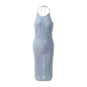 FULLY FASHIONING Cassie Jacquard Knit Halter Dress - Blue