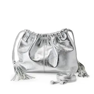 JUAN-JO Leather Clutch Bag With Tassels - Silver