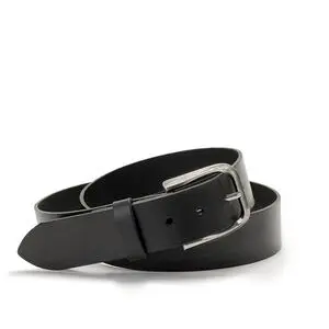 JUAN-JO Leather Belt Classic Textured Silver Buckle - Black