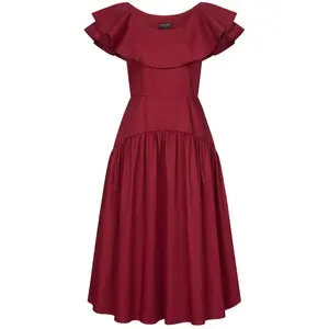 MARIANNA DÉRI Ruffled Midi Dress Bordeaux