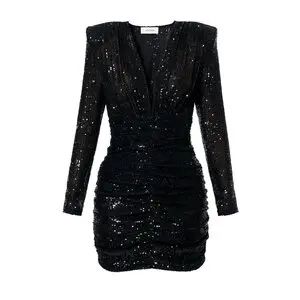 AGGI BY HALEWSKI Jessica Sparkle Mini Sequin Dress - Black
