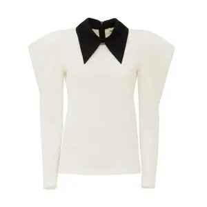JULIA ALLERT Neutrals Long Sleeve Blouse With Contrast Collar Ecru - Beige