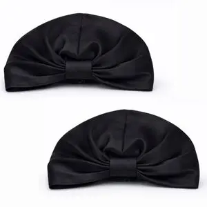 HI SILK Set Of Two Double-layer Silk Bonnets Nineteen Momme Mulberry Silk Lined - Black