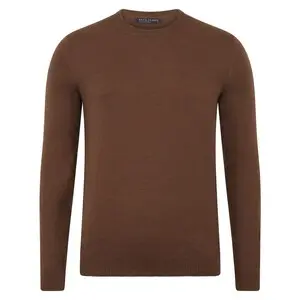 PAUL JAMES KNITWEAR Extra Fine Merino Wool Crew Neck Jumper - Brown