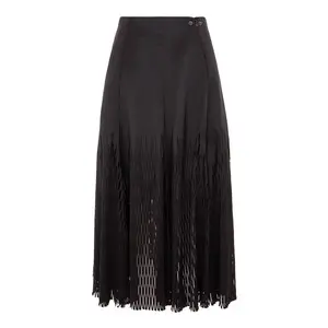 SILVIA SERBAN Midi Laser Cut Paneled Skirt - Black