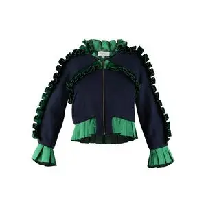 GUILLAUME ALEXANDRE Two Tone Pleated Bomber Jacket - Blue
