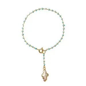 ALEXIE OF ATHENS Delphi Freshwater Pearl Cross Bracelet - Blue