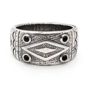 NIALAYA JEWELRY Engraved Vintage Ring With Matte Onyx - Silver