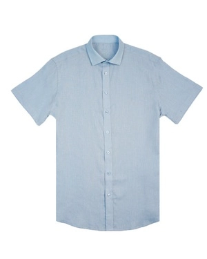 EIGHT X 100% Linen Button Short Sleeve Button Down Shirt Light - Blue