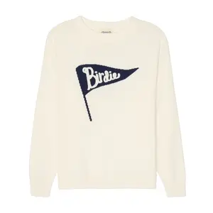 ELLSWORTH + IVEY Riley Crewneck Sweater Birdie Pennant - White