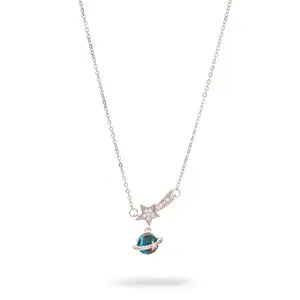 EBRU JEWELRY Cosmic Journey Blue Opal Star Drop Necklace - Silver