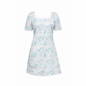 HOUSE OF GL Ciela Cotton Lace-trim Mini Dress - Blue/white