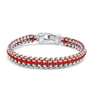 NIALAYA JEWELRY Red / Silver Red Woven Box Chain Bracelet In Silver - Red/silver