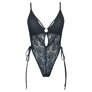 MONIQUE MORIN LINGERIE Amphitrite Side Tie Bodysuit - Black