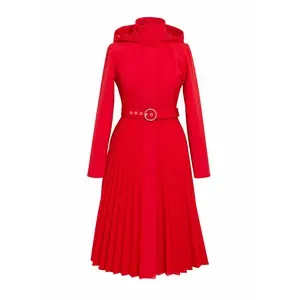 RAINSISTERS Fit & Flare A-line Coat With Pleated Skirt: Scarlet Waltz - Red