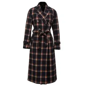 SMART AND JOY Double Breasted Checks Coat Navy - Blue