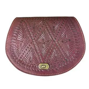 BERBER LEATHER The Temara Embossed Saddle Bag In Dark - Red