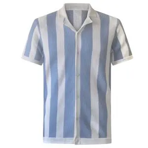 VUSTRA Ocean Breeze Stripe Flatknit Camp Shirt - Blue