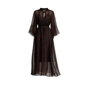 TANTRA SPAIN SL Sheer Maxi Dress With Ruffled Sleeves And Pleated Hem - Brown