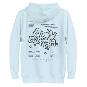 ANCHOR & CREW Gustatory Edinburgh Coffee Scene Embroidered Cotton Blend Hoodie - Blue