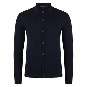 PAUL JAMES KNITWEAR Extra Fine Merino Wool Cassiuss Polo Cardigan Navy - Blue