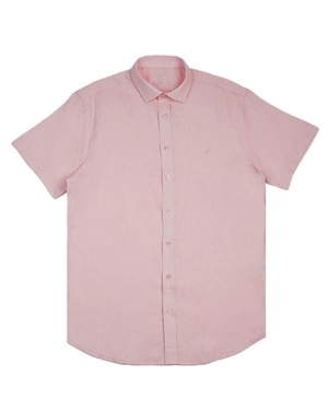 EIGHT X 100% Linen Button Short Sleeve Button Down Shirt - Pink