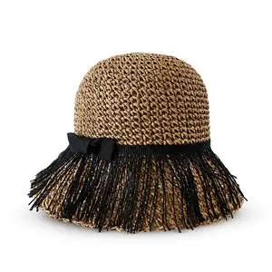 SIBI HATS Black / Brown Neri Handmade Crochet Raffia Bucket Hat - Black/brown