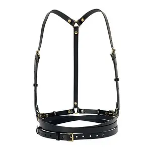 HAUTE CUIR Slim Double Belt Leather Harness - Black