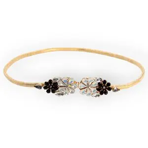 DAMAPREZIOSA Black / White Gold Plated Stretch Metal Belt With Daisy Bouquet Crystal Buckle Black & White - Black/white