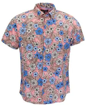 LORDS OF HARLECH Todd Tropical Mix Coral Knit Shirt - Orange
