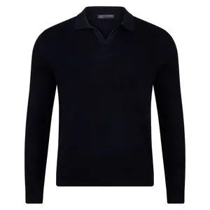 PAUL JAMES KNITWEAR Lightweight Cotton Lyndon Buttonless Polo Shirt - Black