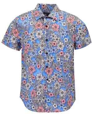 LORDS OF HARLECH Scott Tropical Mix Royal Printed Button Up Shirt - Blue