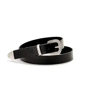 JUAN-JO Leather Belt With Silver Buckle And Metal Tip - Black