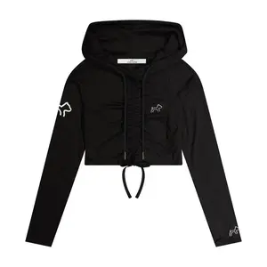 CLOUD HAVEN Signature Ruched Logo Hoodie - Black