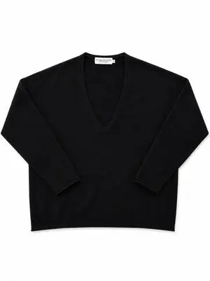 MAISON LOINTAINE Deep V-neck Sweater Blissful Basic Petite Pure Prestige Cashmere - Black