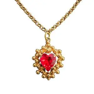 VSTYLE Ruby Swarovski Sacred Heart Necklace - Gold