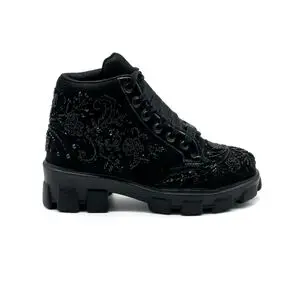 RETTROSE Brooklyn Luxury Noir Suede Handmade Embellished Boot