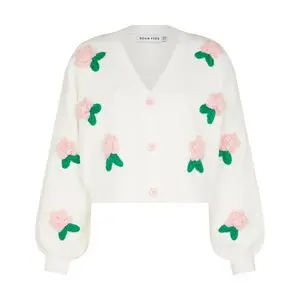 SOUR FIGS Flower Detail Knit Cardigan