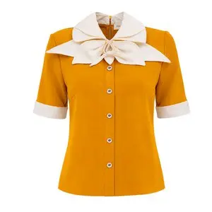 JULIA ALLERT Short Sleeve Formal Bow Blouse Mustard - Orange