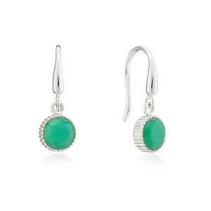 AUREE JEWELLERY Barcelona Silver May Chrysoprase Birthstone Hook Earrings - Green