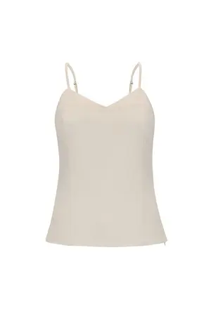EXQUISE Neutrals Chic V-neckline Sleeveless Blouse Ecru - Beige