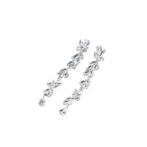CHANEL JOAN ELKAYAM Long Drop Crystal Dangle Earrings - Silver