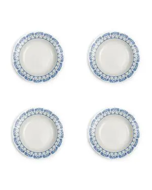 PINK HOUSE Fine Bone China Set Of Four Rimmed Bowls Palms - Blue