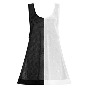 KIM FOLEY Black / White Black-white Half & Half Beach Cover-up Athletic Mesh Dress - Black/white