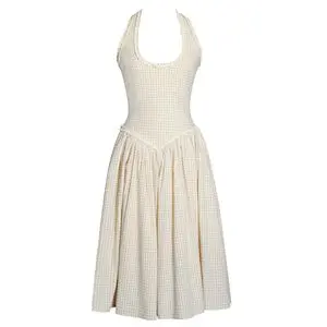 MISS CIRCLE NEW YORK Idella Gingham U Neck Midi Dress
