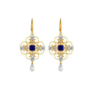 RETRO CHIC Gold / Blue Orchid Dream Pearl Earrings - Gold/blue