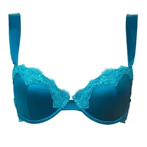 TALLULAH LOVE Opulent Lace Padded Plunge Bra In Peacock - Blue