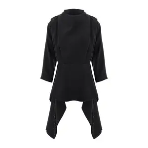 CONCEPT A TROIS Elegant Top With Peplum And Pleats With Sequined Details - Black